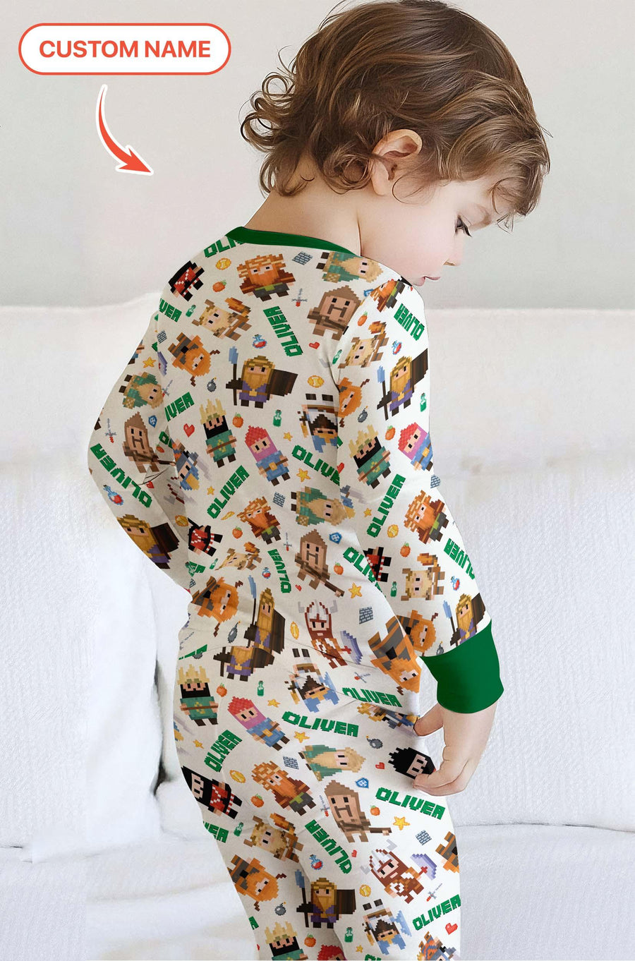 Blocky Buddy Squad Custom Name Bamboo Two Piece Long Sleeve Pajama Set ...