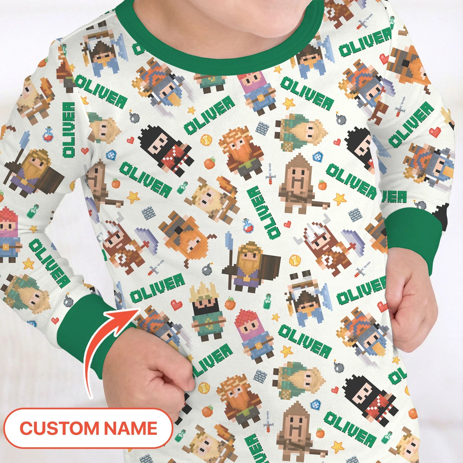 Blocky Buddy Squad Custom Name Bamboo Two Piece Long Sleeve Pajama Set ...