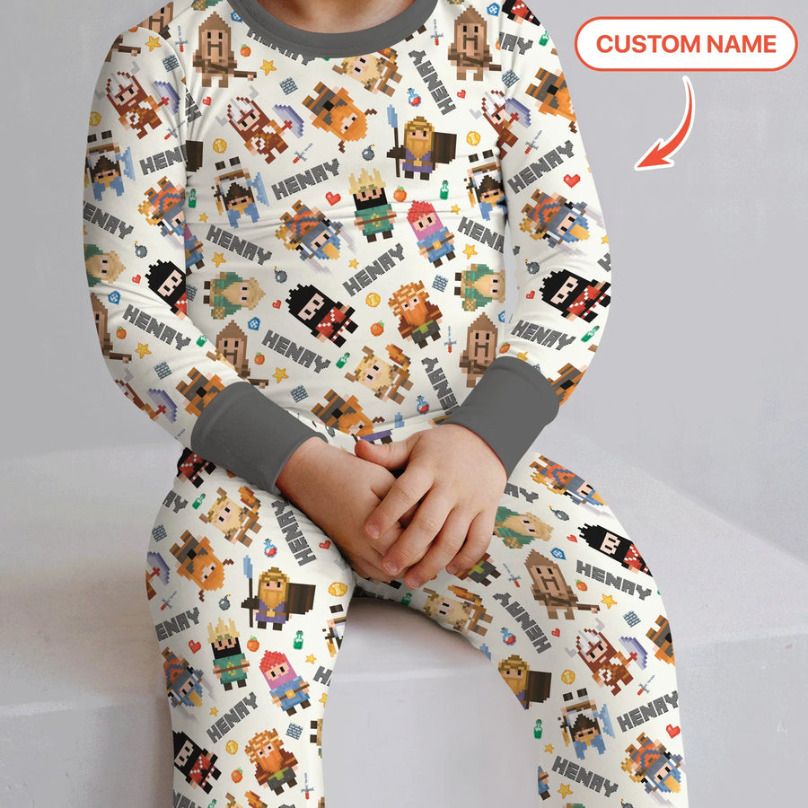 Blocky Buddy Squad Custom Name Bamboo Two Piece Long Sleeve Pajama Set ...