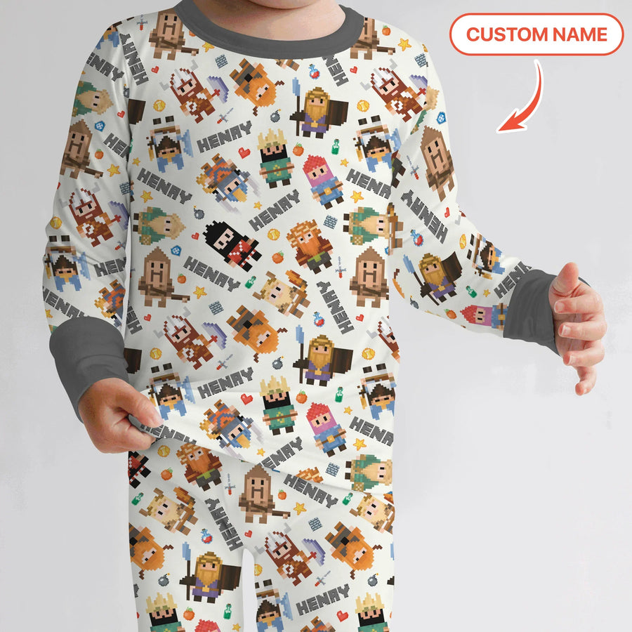 Blocky Buddy Squad Custom Name Bamboo Two Piece Long Sleeve Pajama Set ...