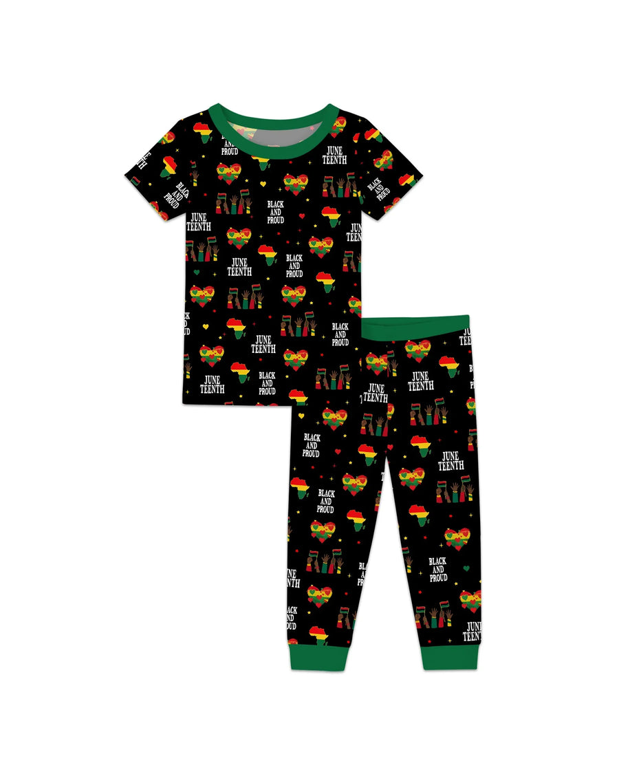 Juneteenth Black and Proud Bamboo Two Piece Short Sleeve Pajama Set ...