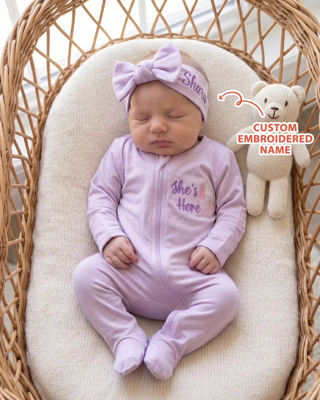 Personalized She's Here Embroidered Bamboo Welcome Home Bundle – Zumbamboo