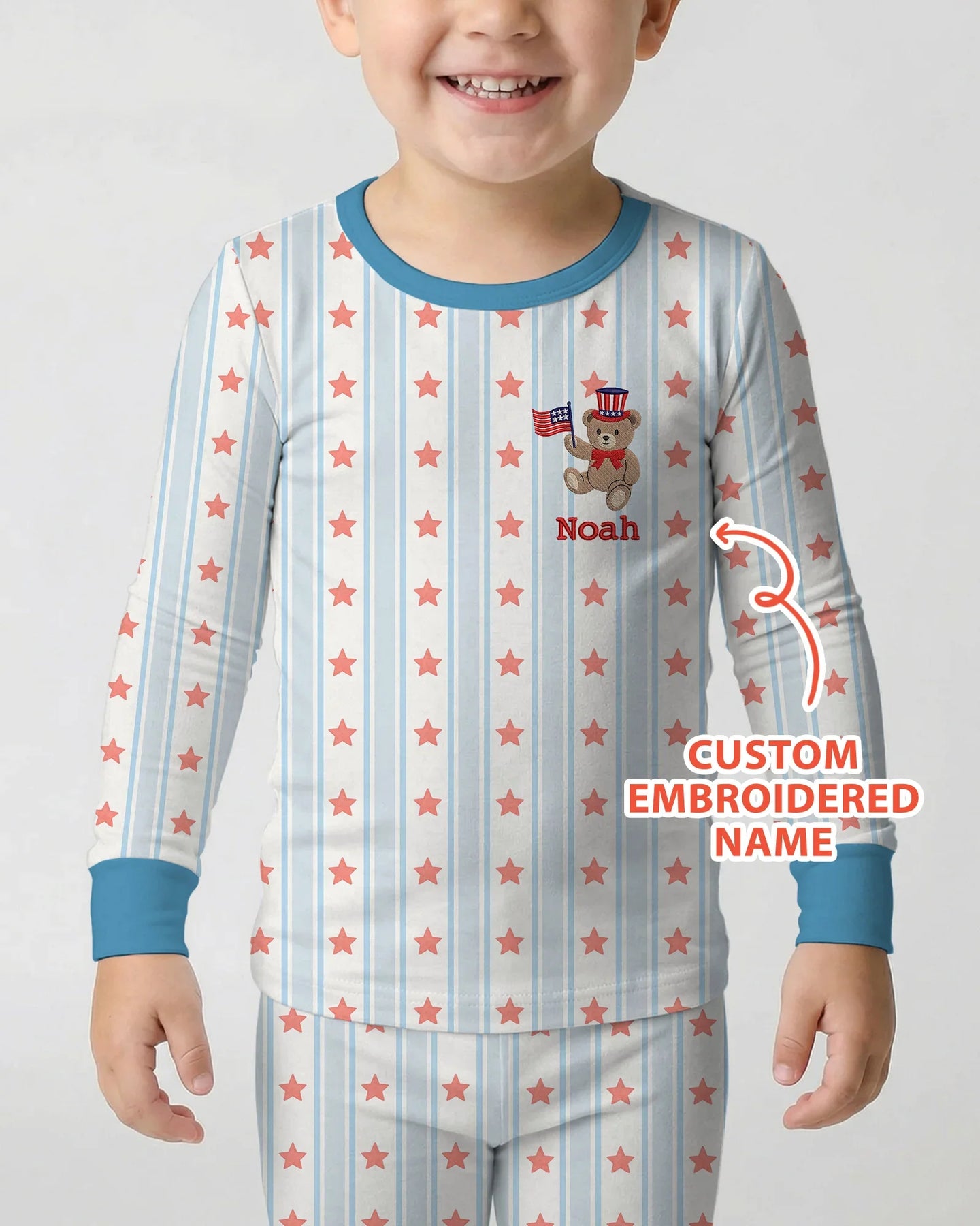 Custom Name Embroidered First 4th Of July Baby Bamboo Two Piece Long S ...